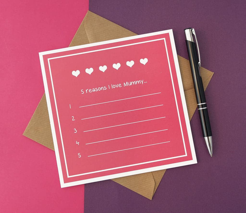 '5 reasons I love mummy' Card for Mum - Carrying Connects